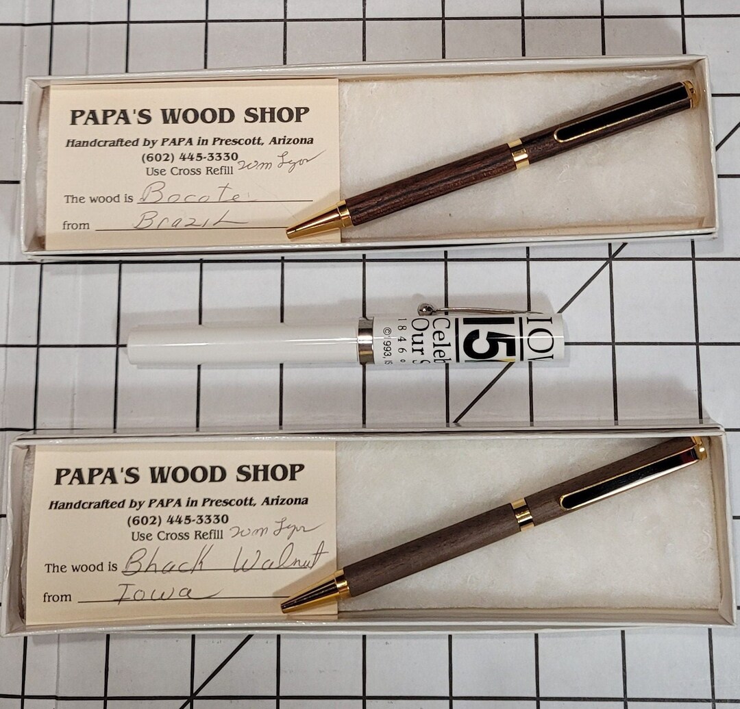 Vintage Sleek Wood Handmade Pens, Slimline Sleek Twist Pen, 1996 Iowa ...