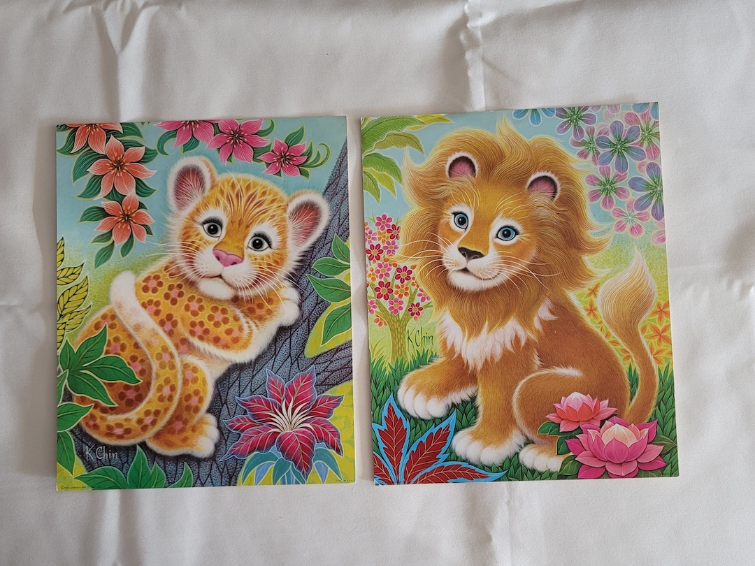 Vintage K Chin Art - the Leopard and the Lion Prints, Donald Art Co ...