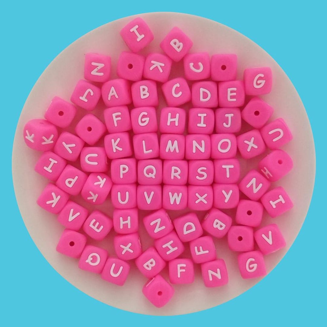 12mm Hot Pink Alphabet Silicone Beads ,letter Silicone Beads, Bulk ...