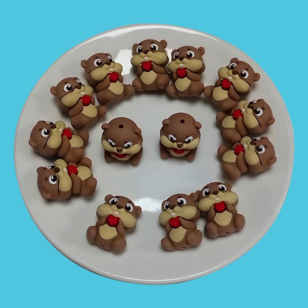 3D Beaver With Heart Focal Beads, 3D Animal Silicone Beads,animal ...