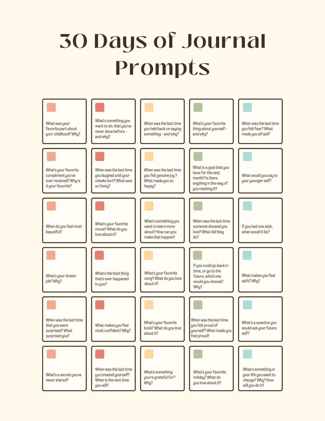 30 Journal Prompts - Etsy