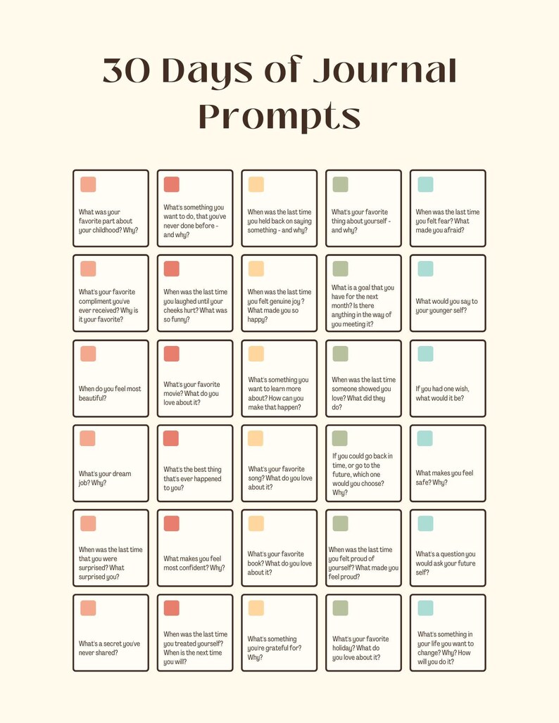 30 Journal Prompts - Etsy