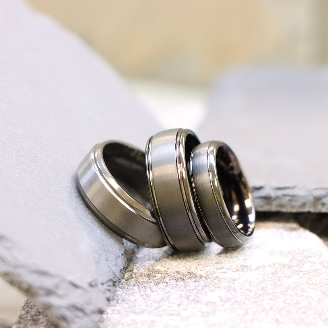 Dark Gray Gunmetal Zirconium Wedding Band, Men's Wedding Ring, Unisex ...