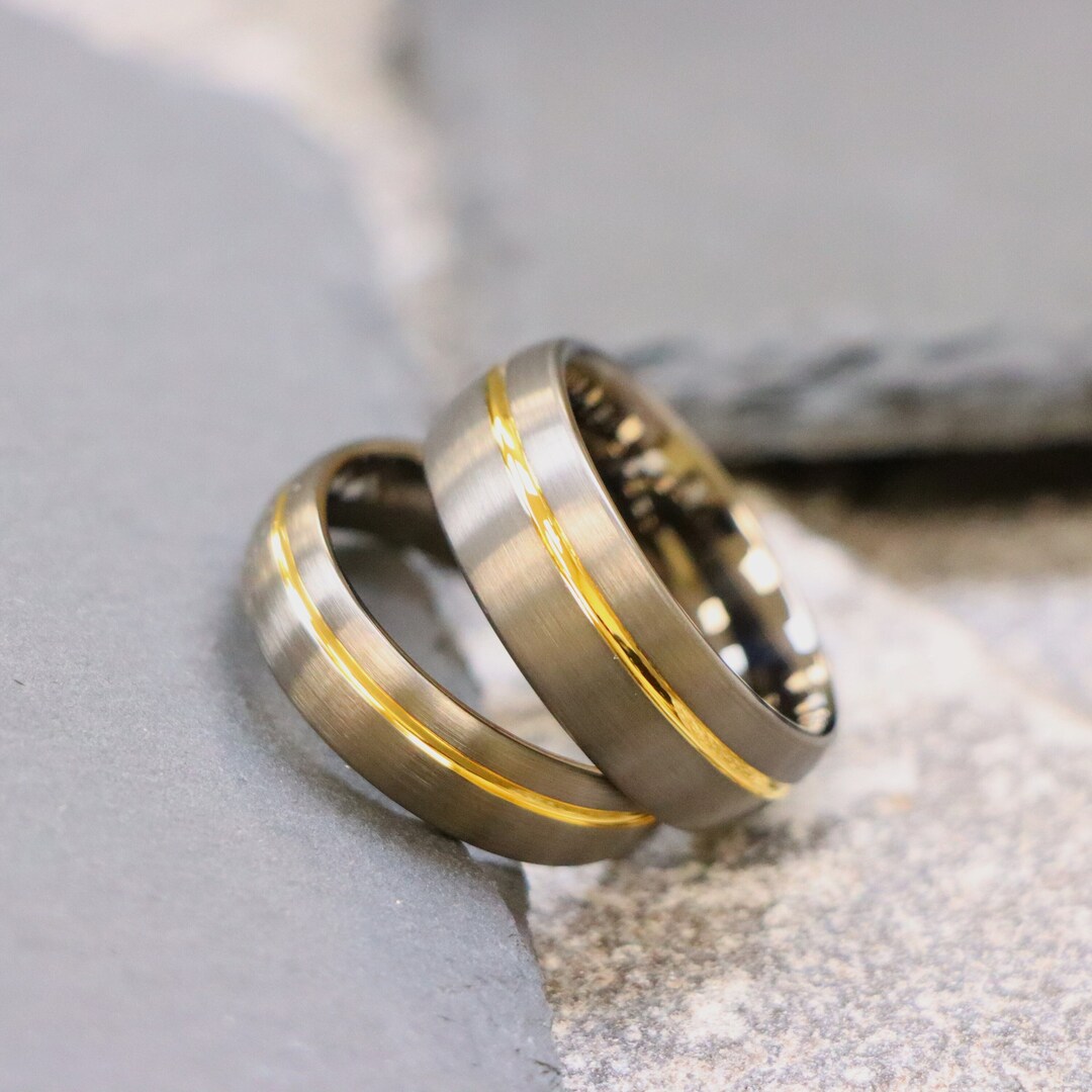 Mens Proposal Rings, Engagement Rings, Gray Wedding Ring, Gold Grooved ...