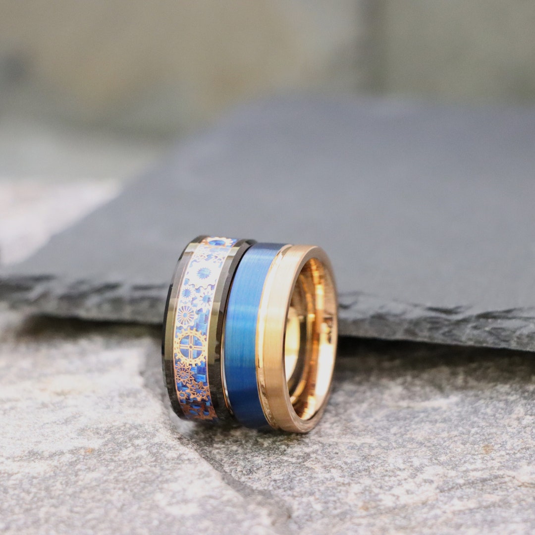 Blue Carbon Fiber Rings, Black Tungsten Wedding Ring, Womens Wedding ...