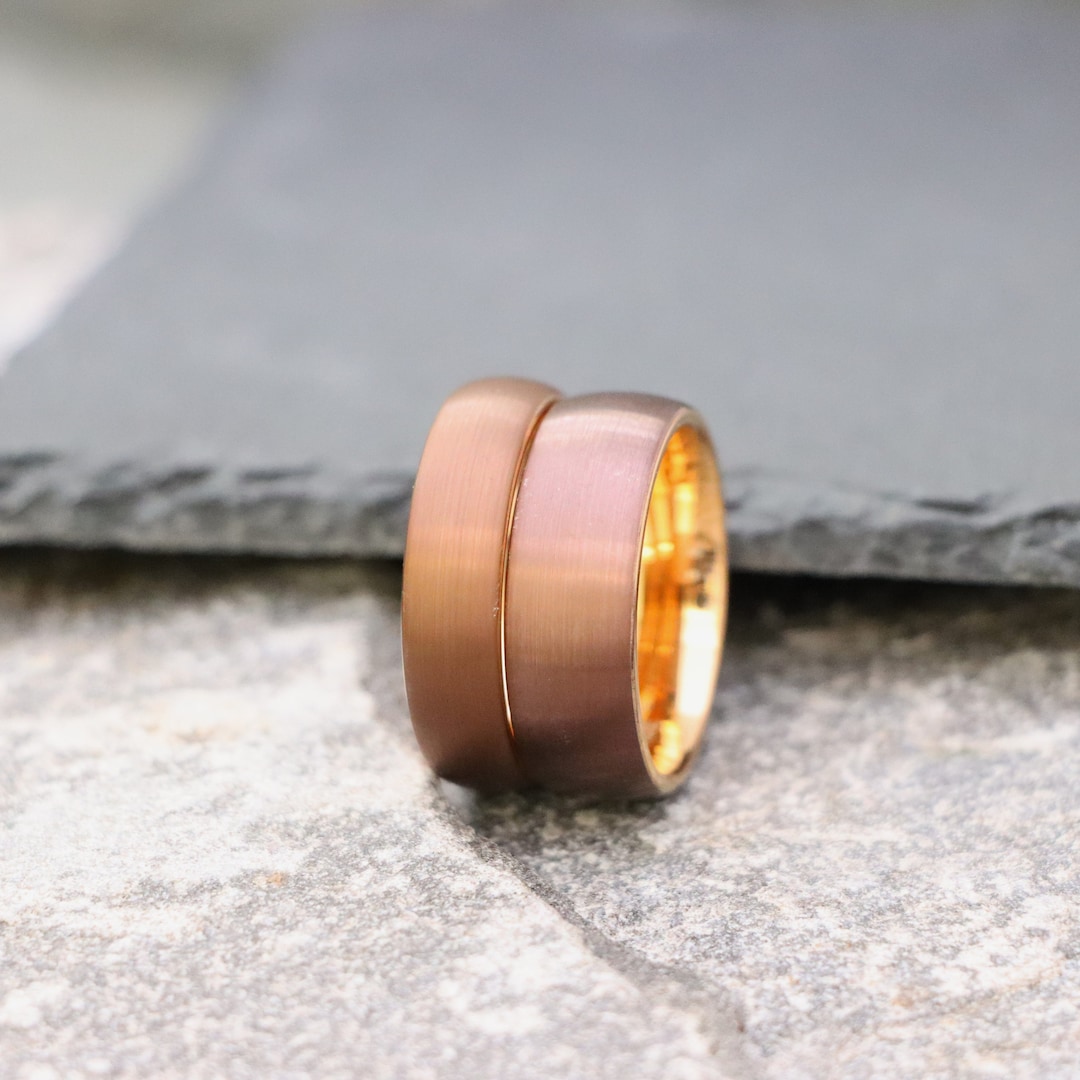 Brown Tungsten Wedding Band, Rose Gold Ring, Mens Anniversary Band ...