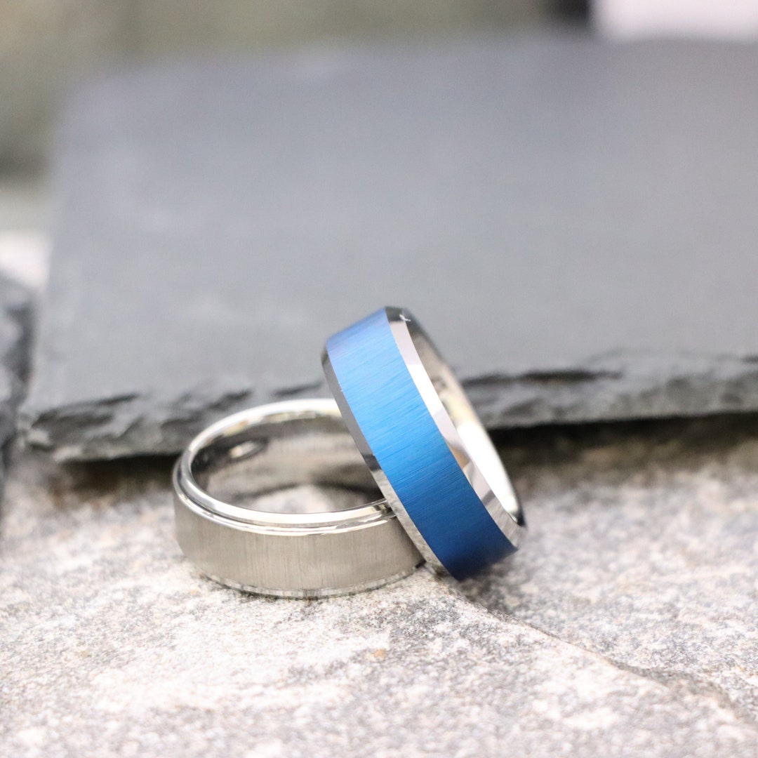 Mens Engagement Ring, Her Promise Ring, Two Tone Ring, Men's Blue and ...