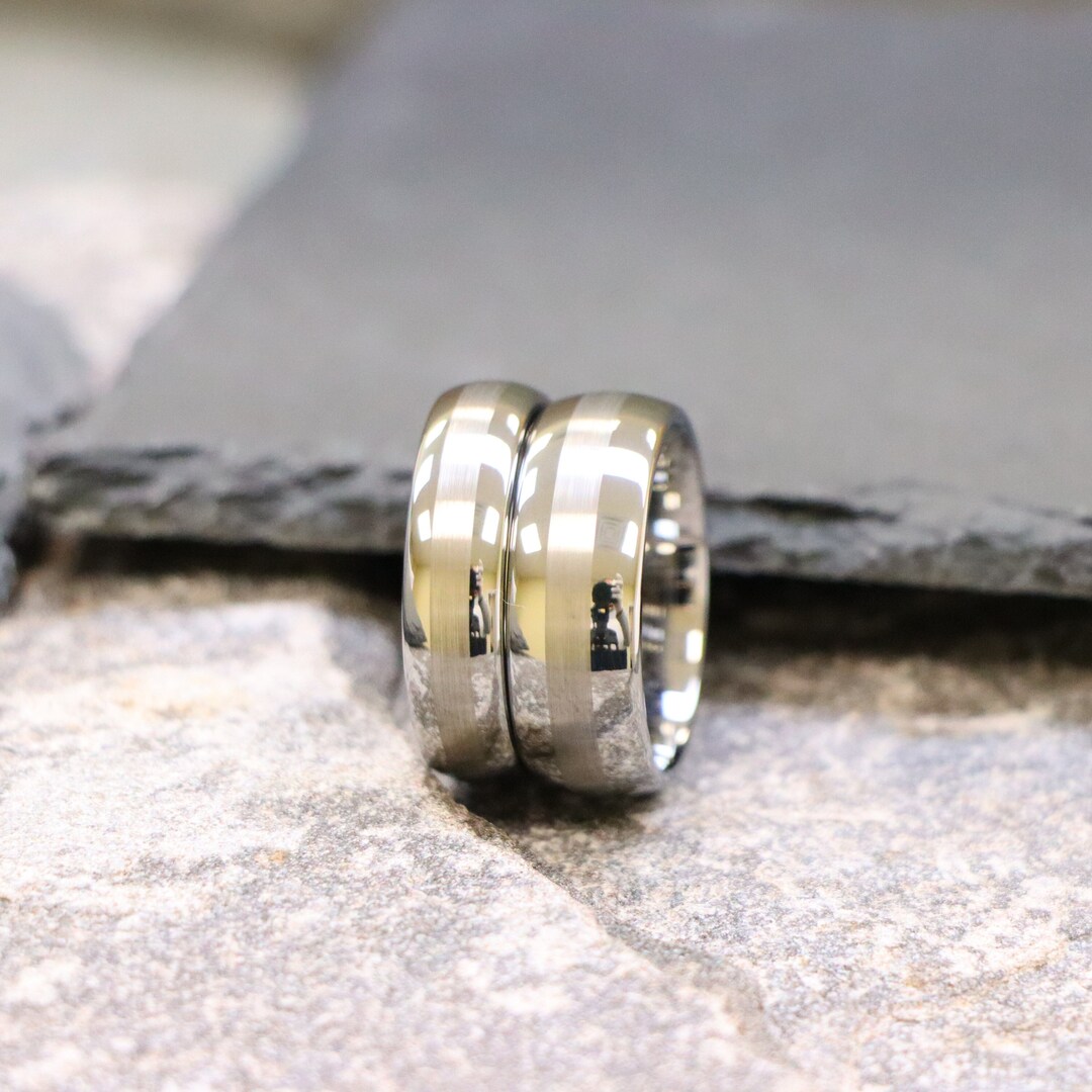 Matching Couple Bands, Center Brushed Domed Tungsten Ring for Couples ...