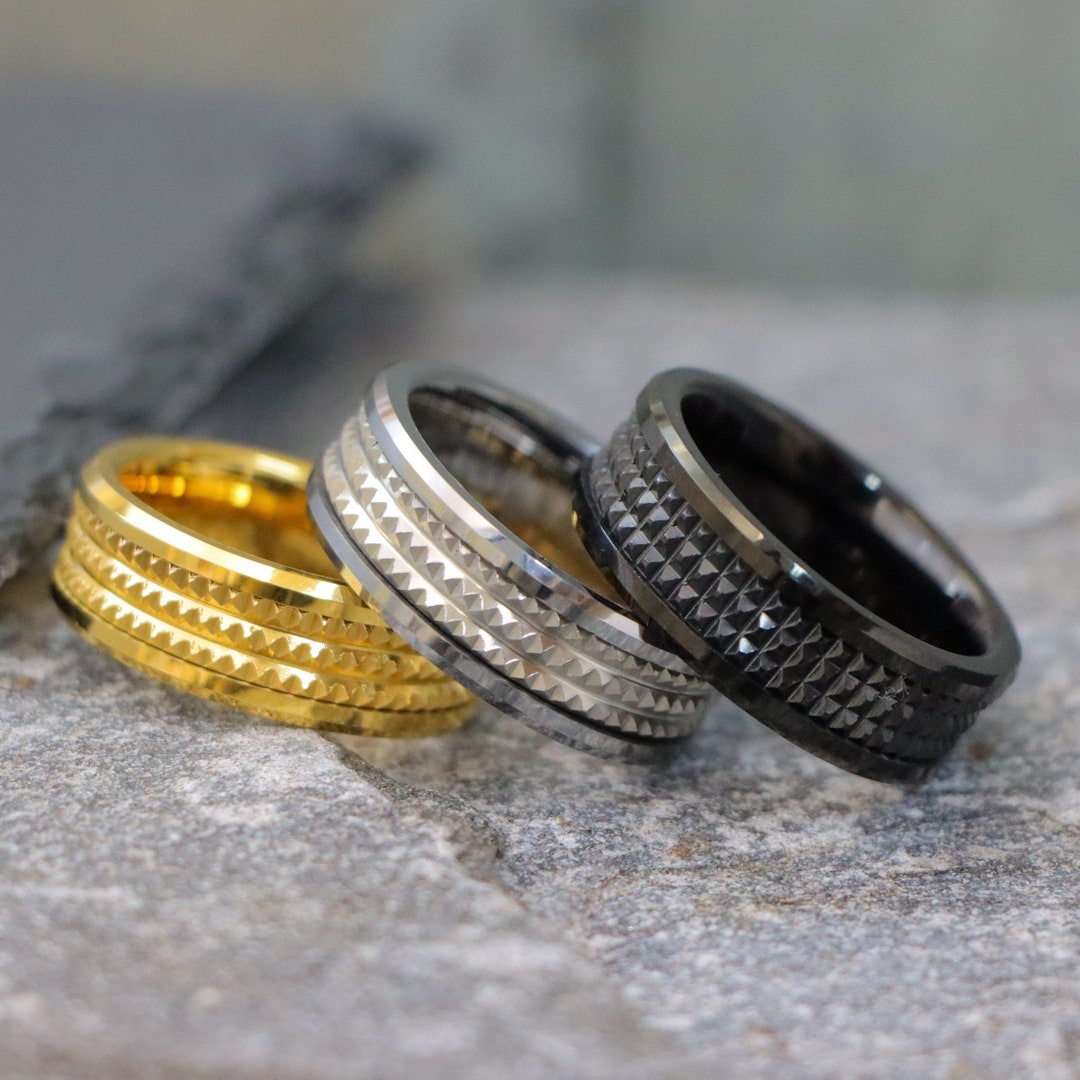 Jagged Center Classic Domed Bands, Yellow Gold Comfort Fit Rings ...