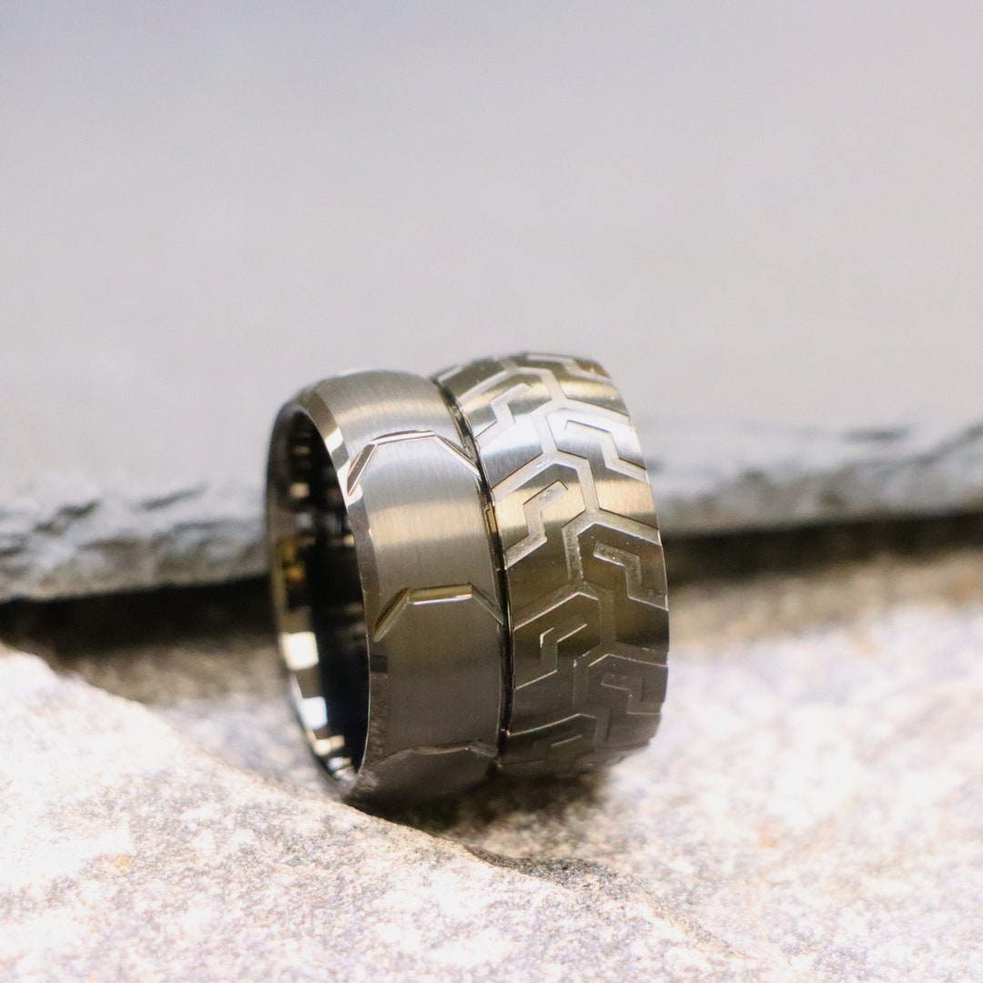 Tire Design Tungsten Rings, Men's Wedding Bands, Tire Tread Ring, Wome ...