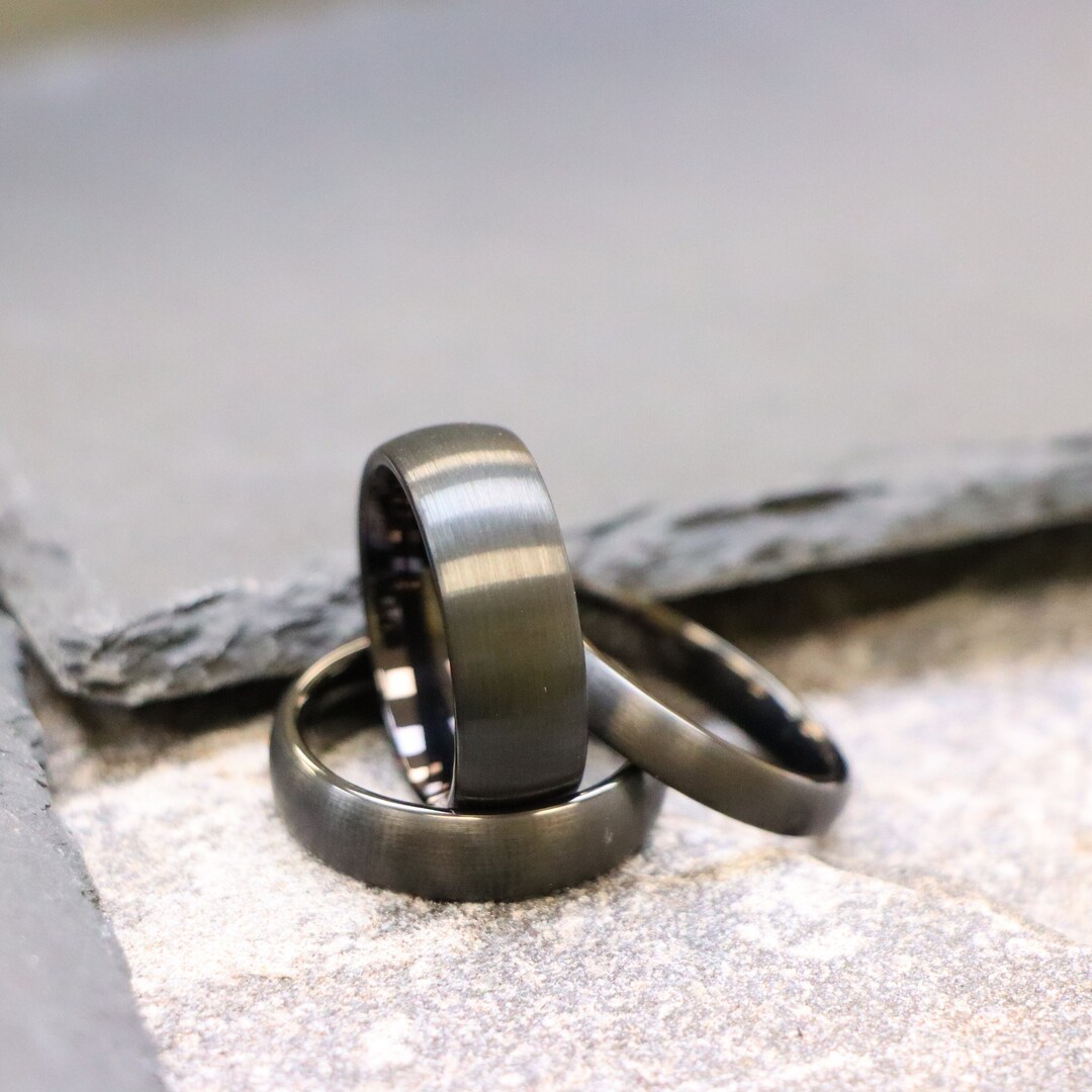 Simple Black Band Men and Woman Wedding Rings, Black Tungsten Ring 4mm ...