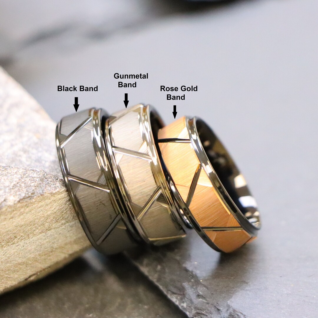 Geometric Trapezoid Pattern Male Wedding Band, Rose Gold Men's Band ...