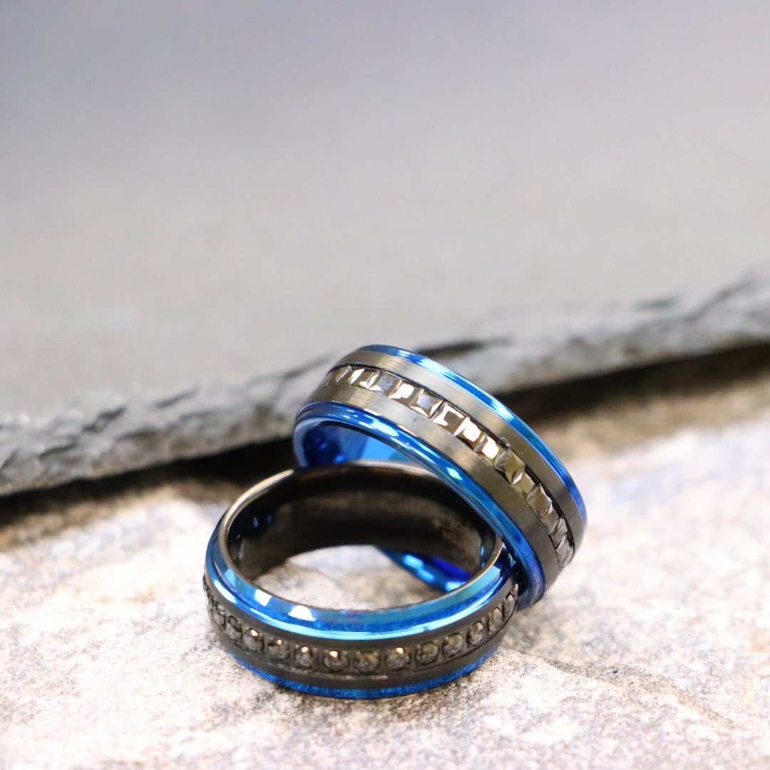 Round Wedding Band, Blue Engagement Rings, Promise Rings, Gift for ...