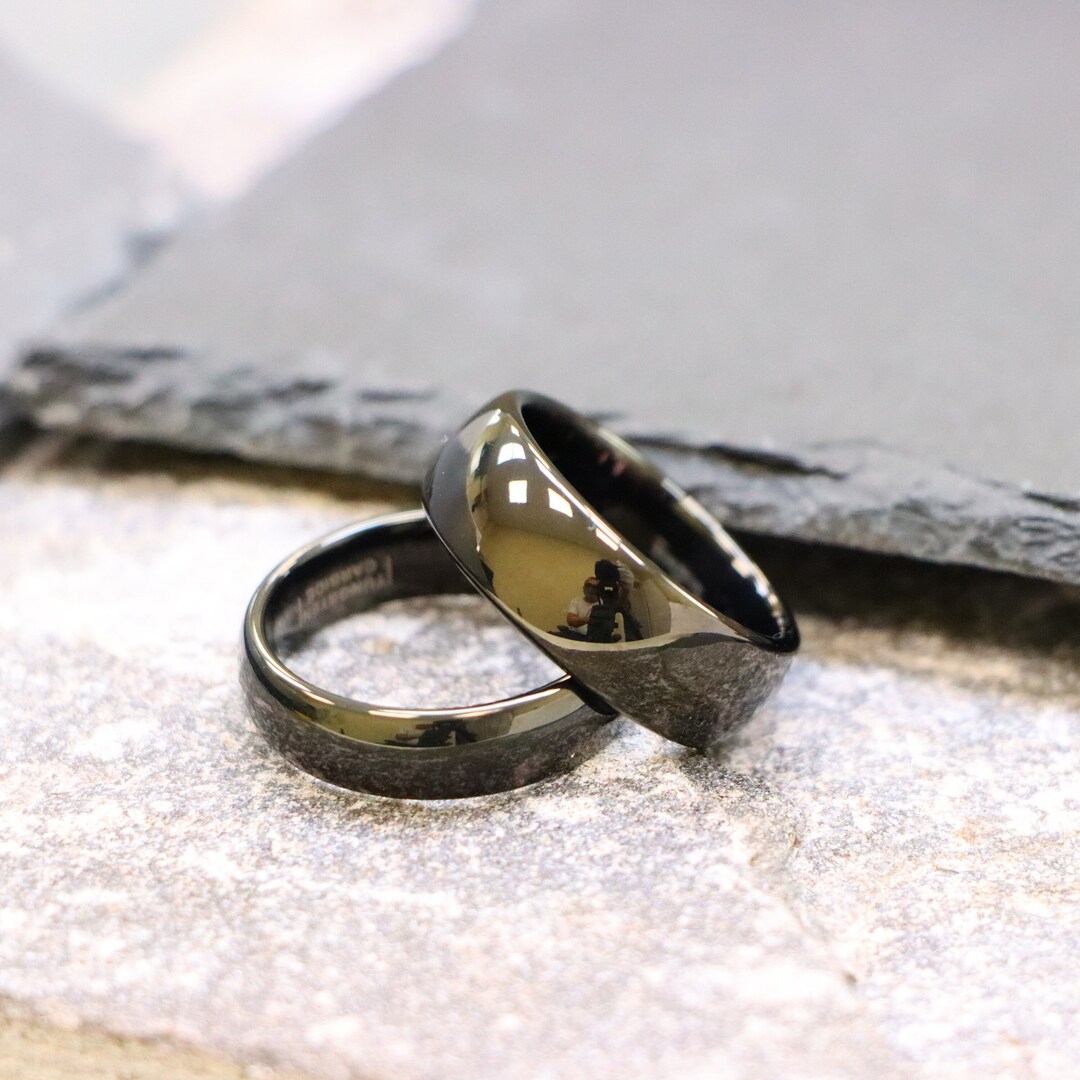 Black Titanium Wedding Engagement Rings, Couple Bands, Promise ...