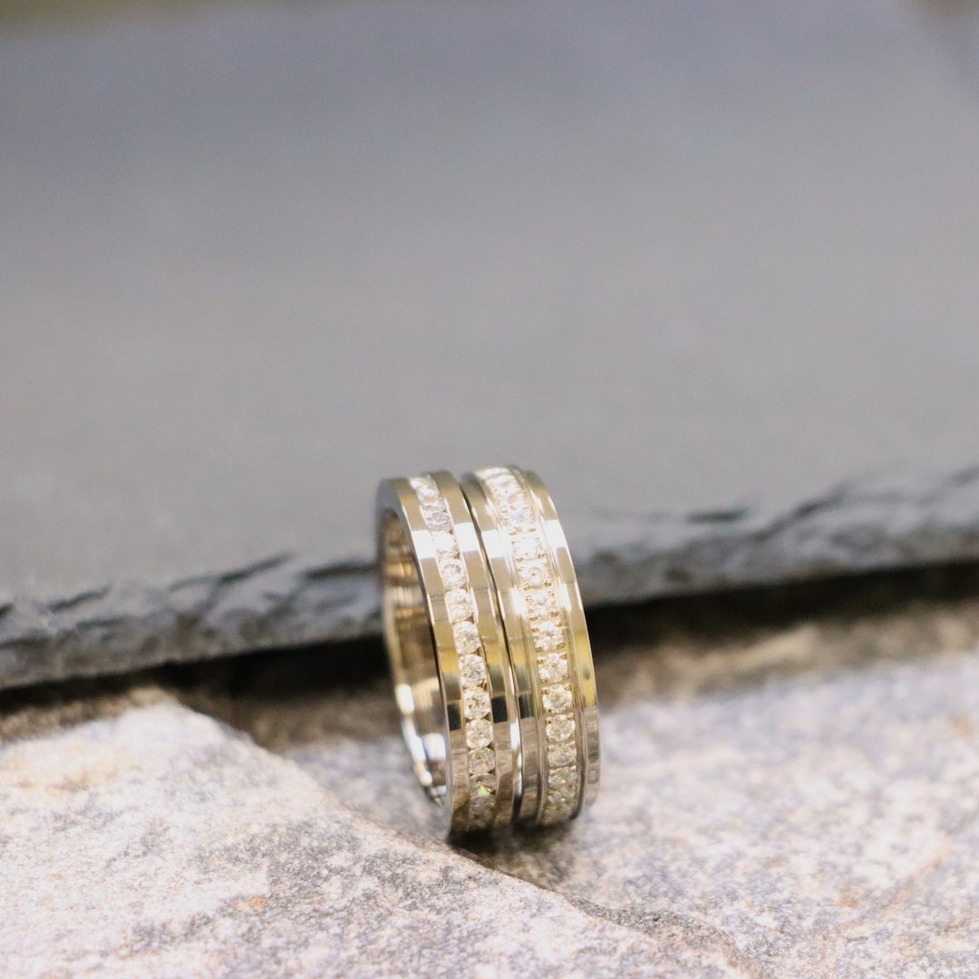 Channel Set Diamond Engagement Ring, Diamond Wedding Band, Titanium ...