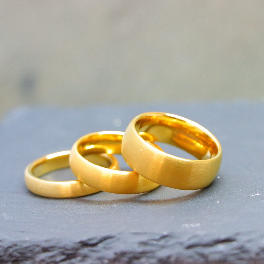Matte Finish Domed Gold Wedding Ring, Matching Couple Ring, 4mm 6mm 8mm ...