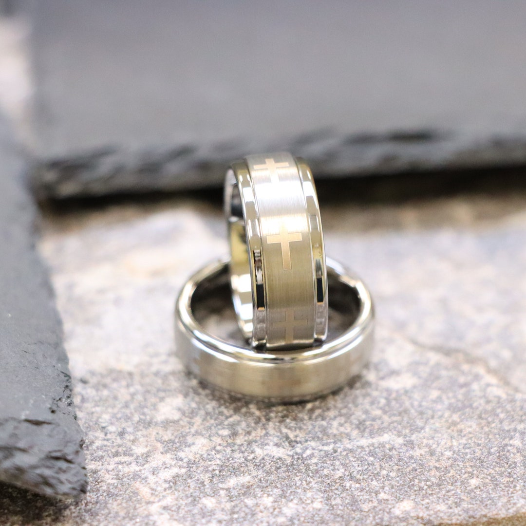 Cristian Cross Ring, Tungsten Wedding Band, Valentines Gift, Engagement ...