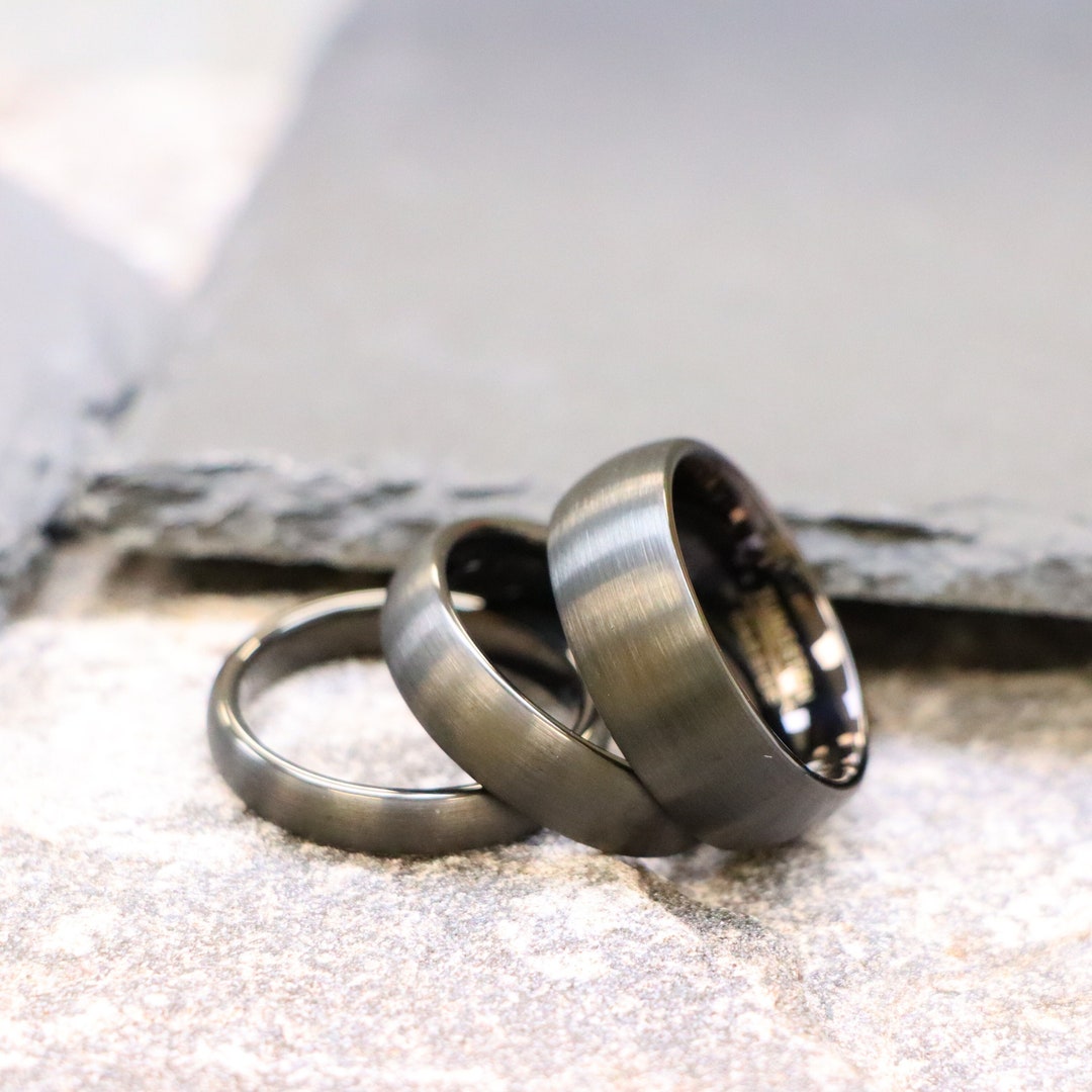 Black Couple Ring 4mm 6mm 8mm Dome Wedding Band Mens Black Tungsten ...