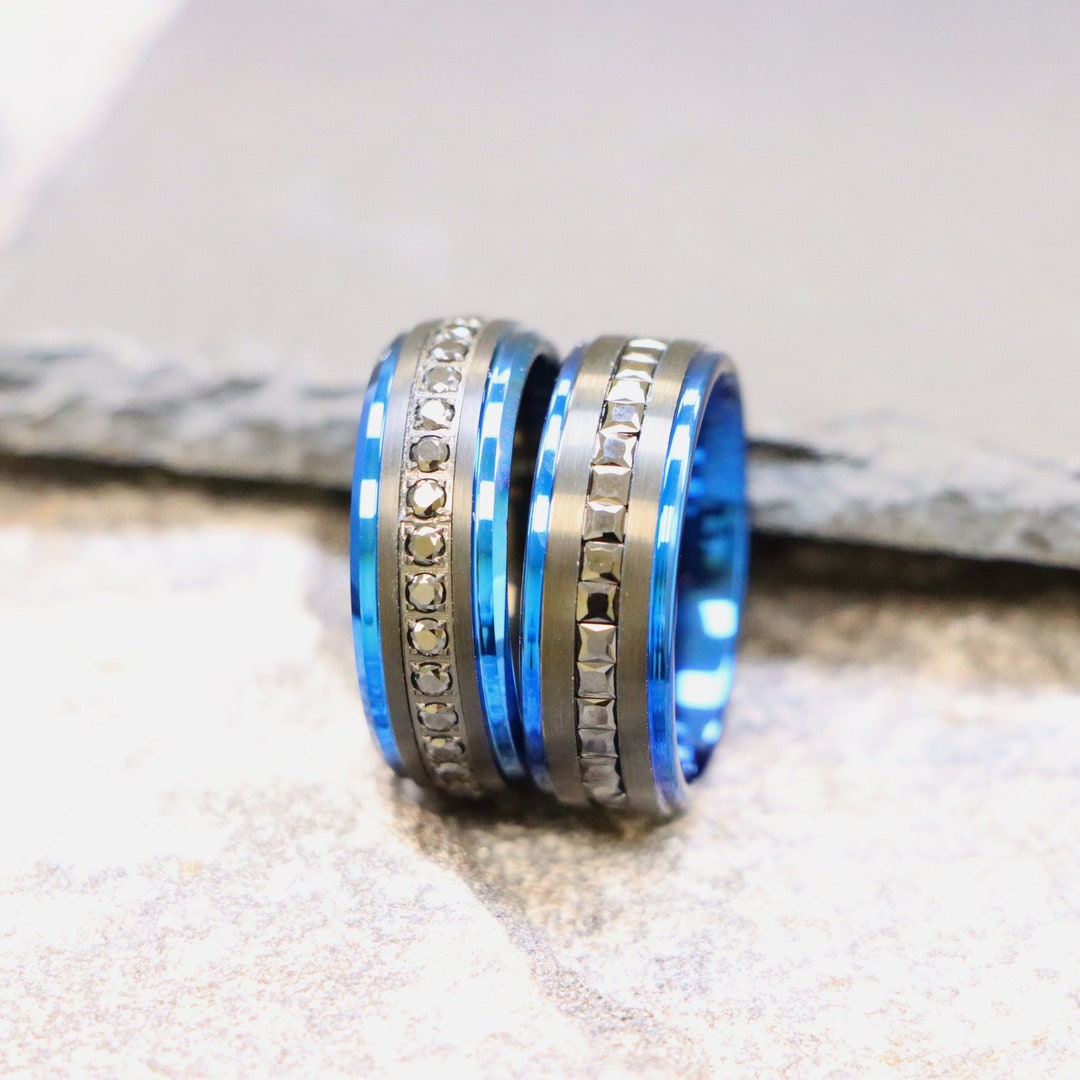 Round Wedding Band, Blue Engagement Rings, Promise Rings, Gift for ...