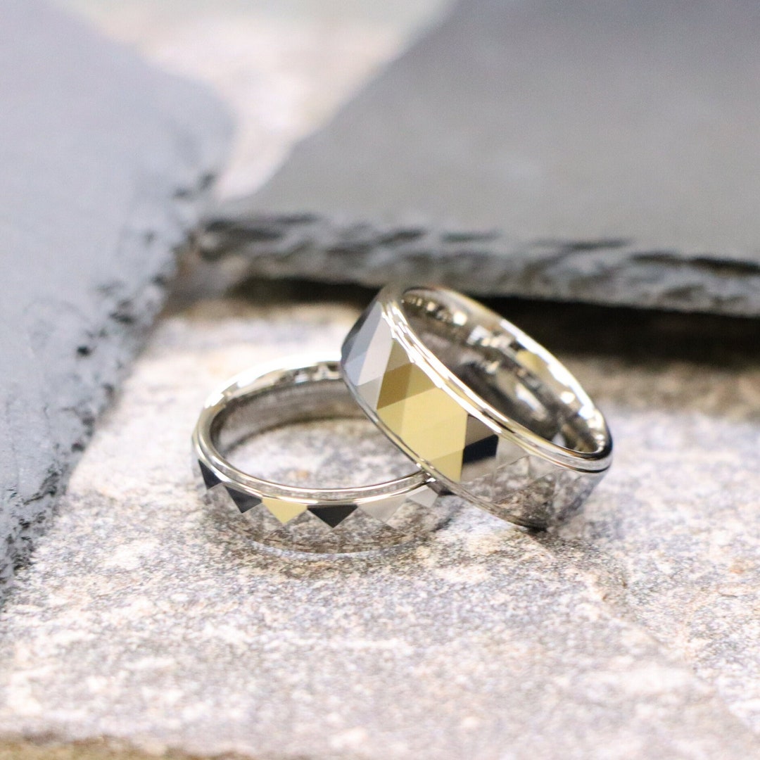 Men & Women Engagement Rings Couple Anniversary Rings, 8mm/6mm Mirror ...