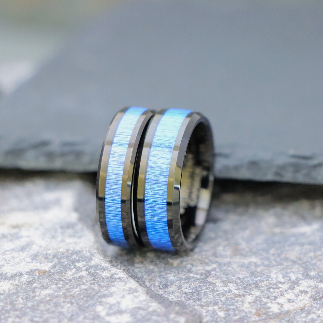 Couple Rings, 6mm/8mm Men's Black Tungsten Wedding Bands, Blue Dyed ...