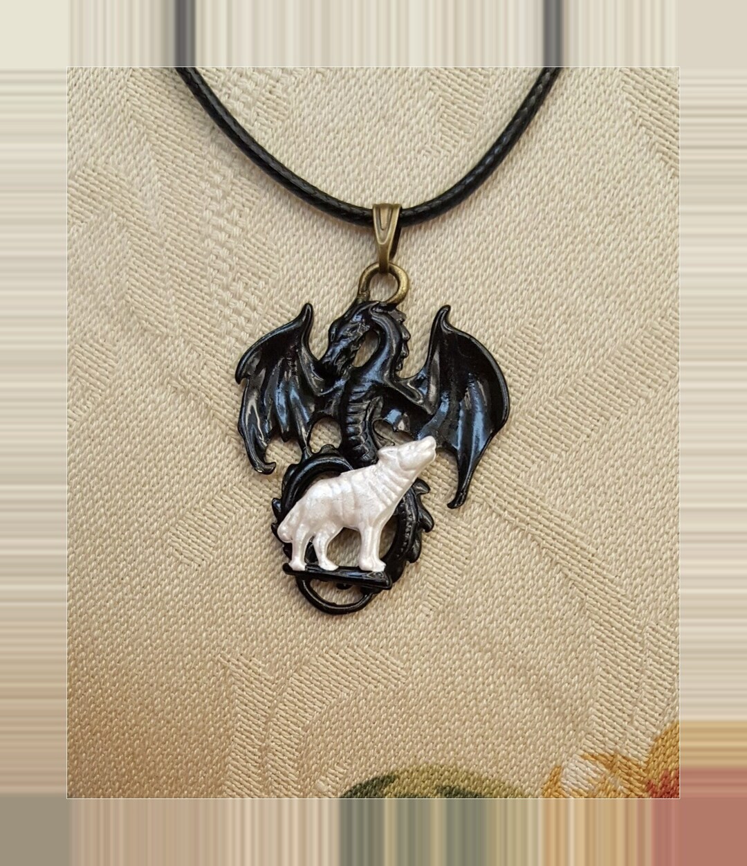 Dragon and Wolf Pendant With Cord Necklace - Etsy