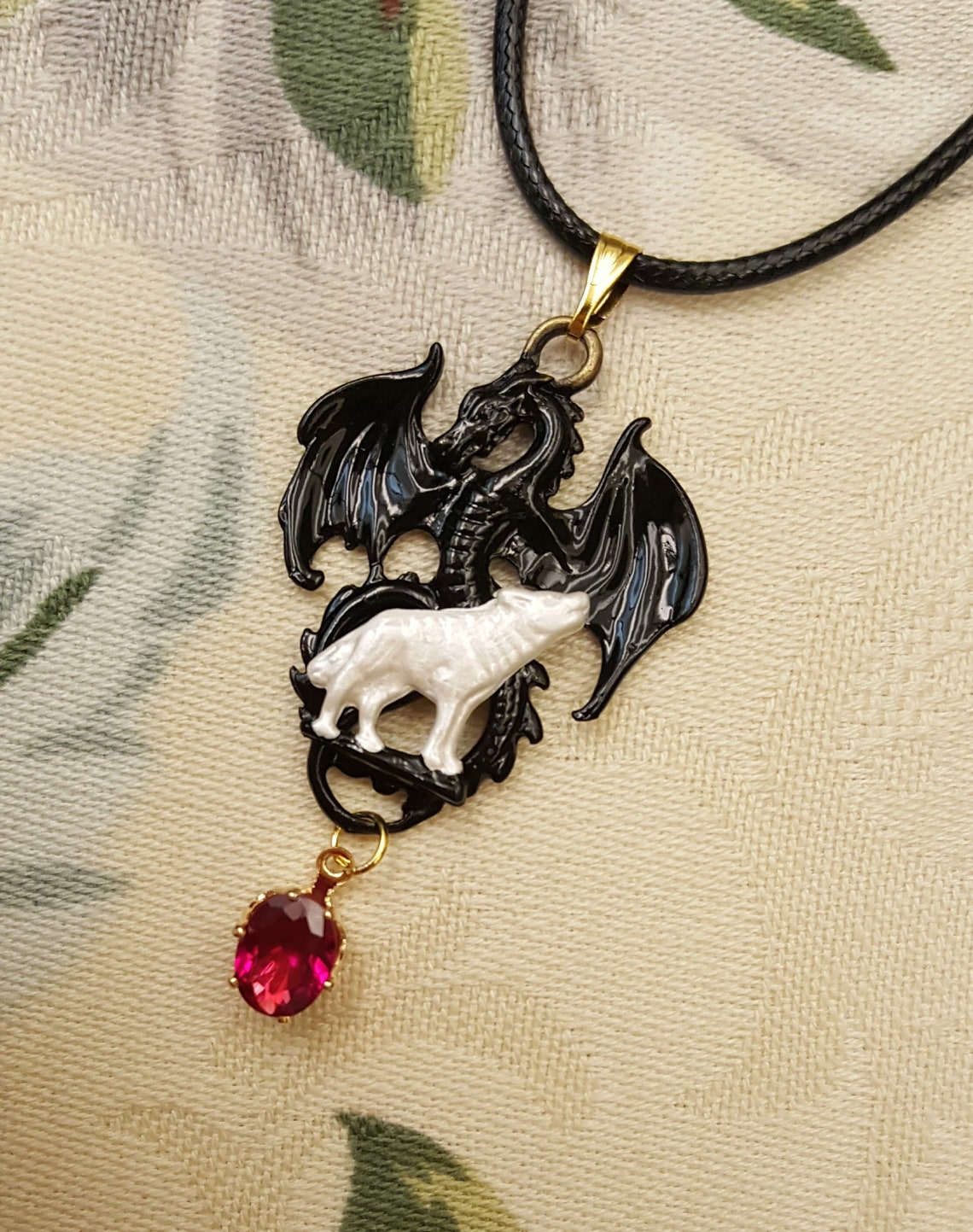 Dragon and Wolf Pendant With Cord Necklace | Etsy