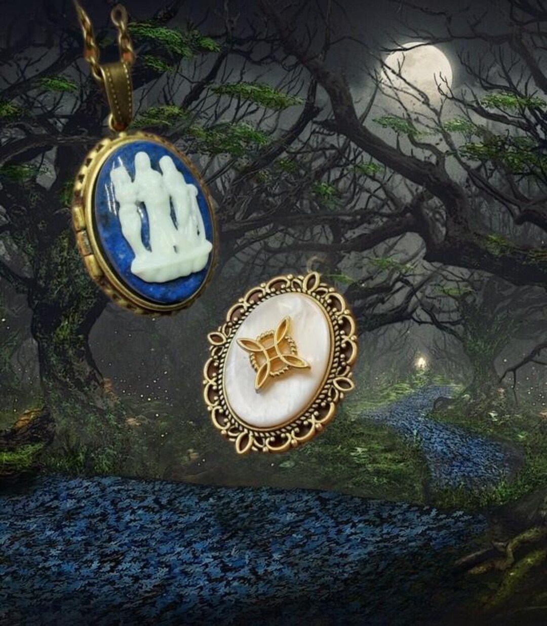 Agatha All Along Inspired Three Goddess Locket Necklace - Genuine Lapis ...