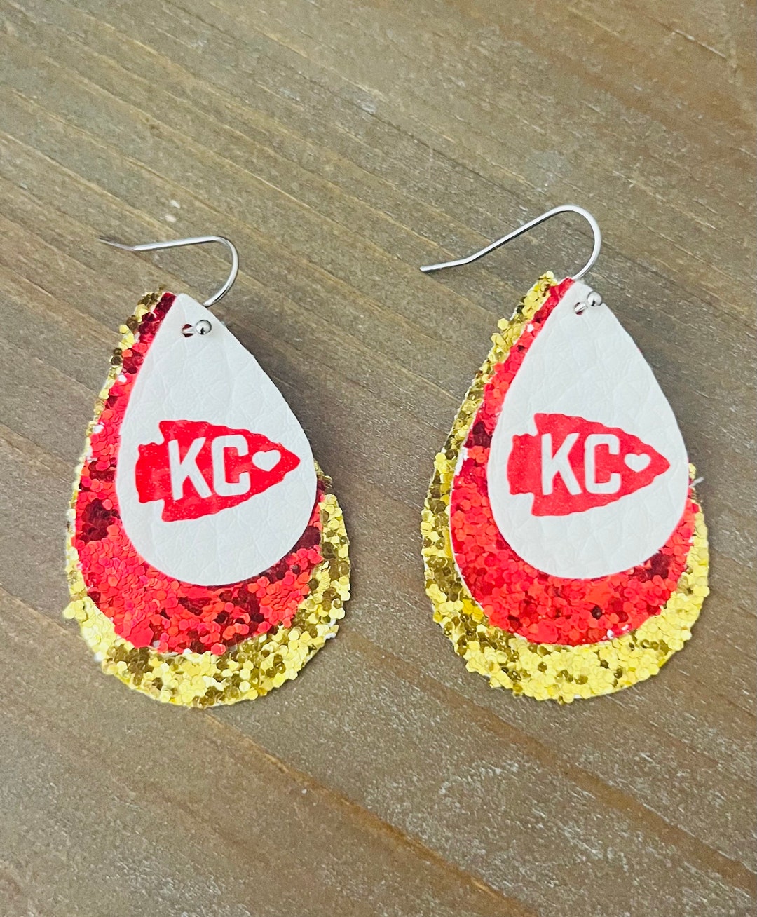 Kansas City Glitter and Faux Leather Earrings, KC Faux Leather Earrings ...