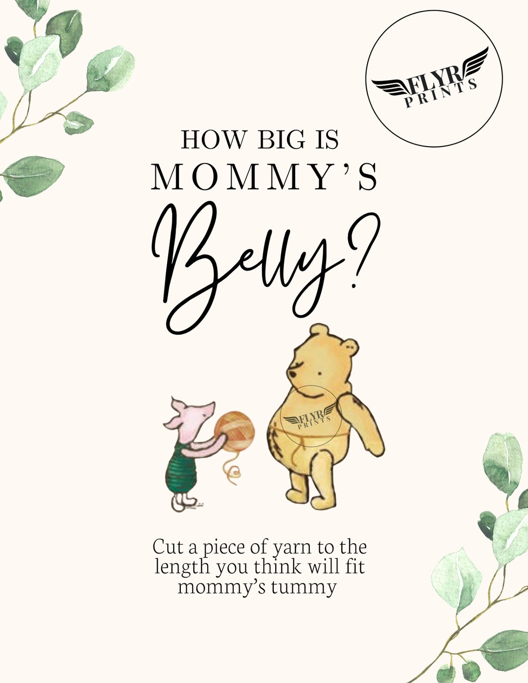 Classic Winnie the Pooh Bear Fun Baby Shower Game - How Big is Mom's Belly -guess Cards -instant ...