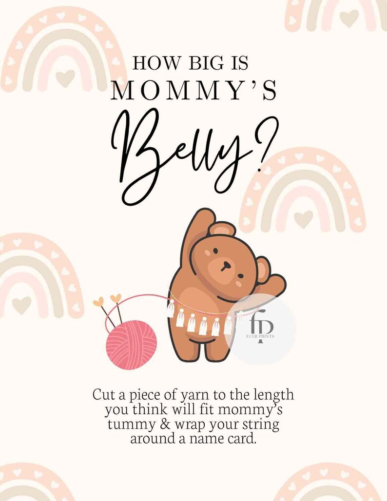 Fun Baby Shower Game - How Big is Mommy's Belly Game Sign and String ...
