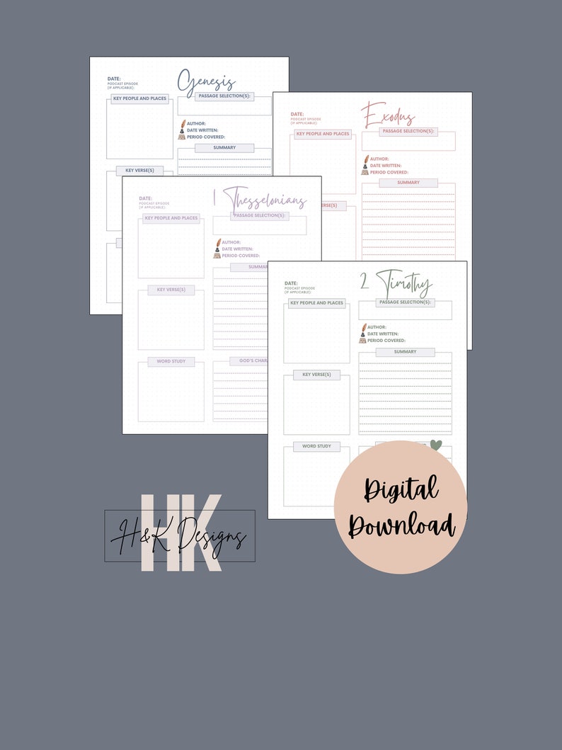 Bible Study Journal and Note Pages for All 66 Books. DIGITAL DOWNLOAD ...