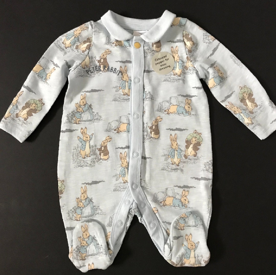 Peter Rabbit Blue Pattern Sleepsuit 3/6 Months - Etsy