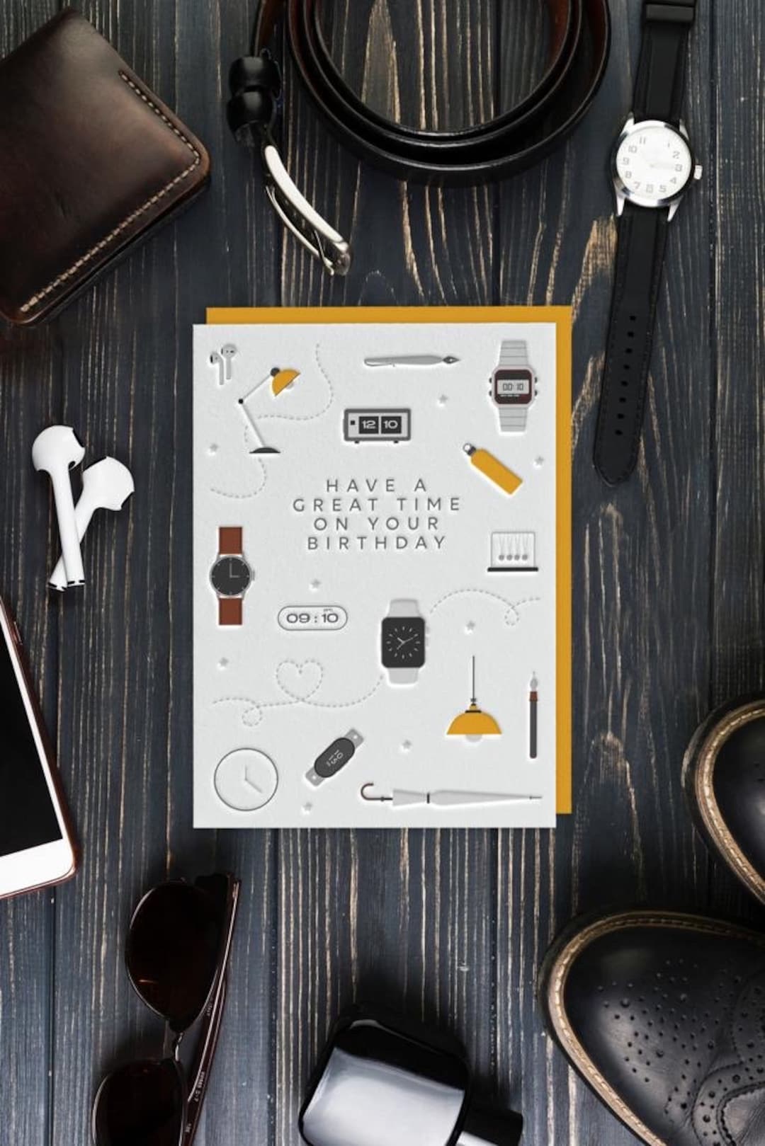 Happy Birthday Gadgets & Watches Letterpress Style Card (dad, Husband ...