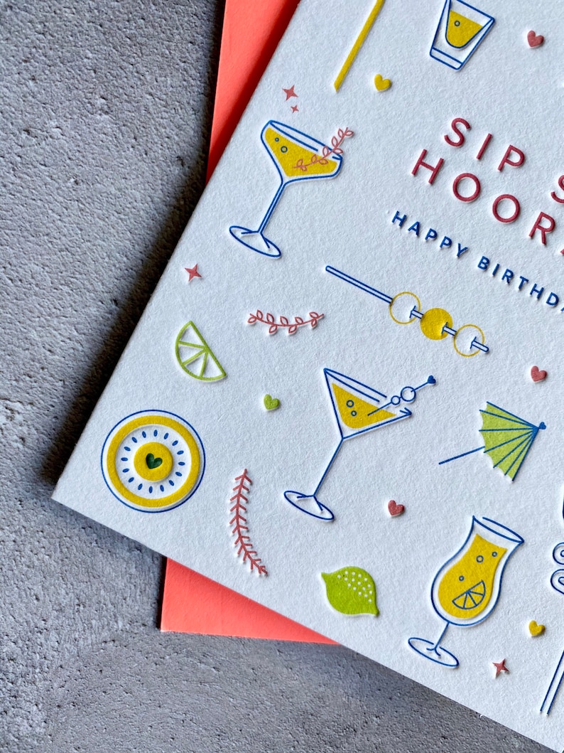 Biglietto di auguri di compleanno Sip Sip Hooray, stile stampa ...