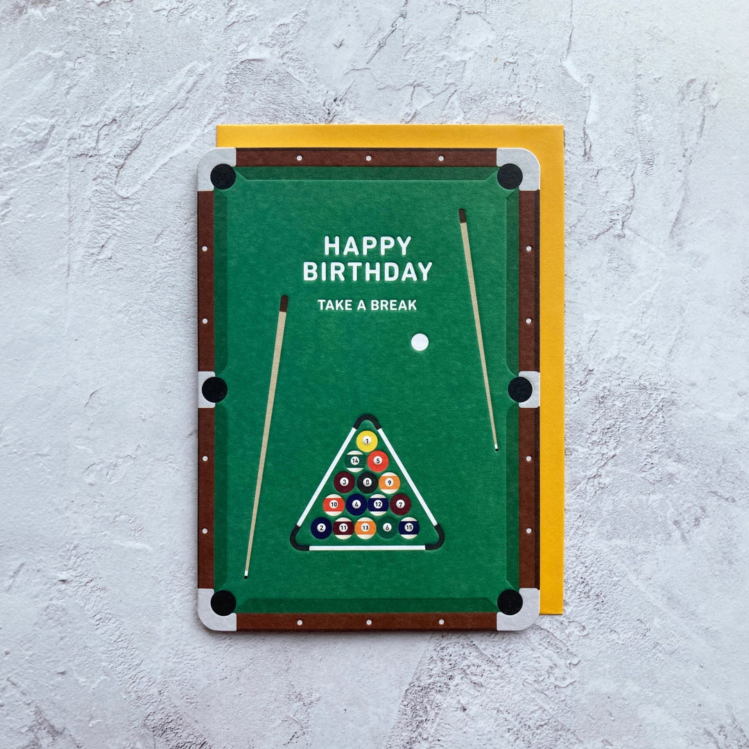 Happy Birthday Pool Table Snooker Card (dad, Husband, Friend, Brother ...