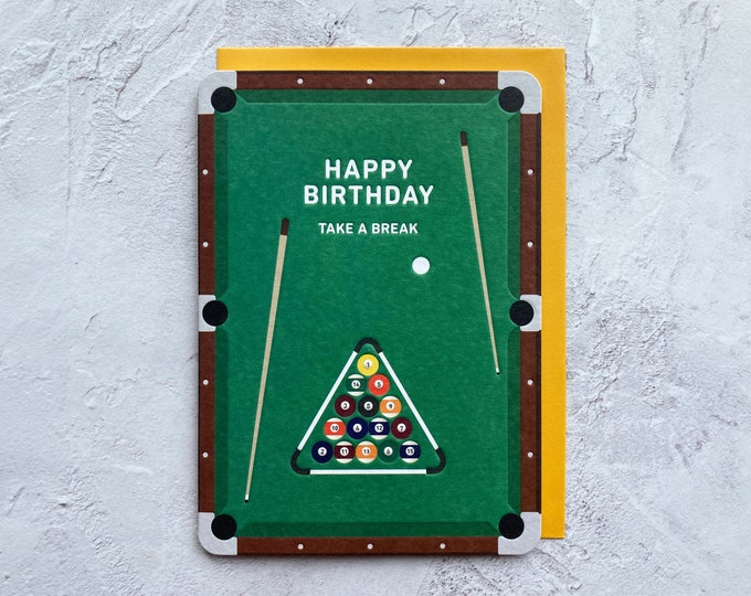 Billiards Birthday Card, Pool Table Card, Sports Lover Card ...