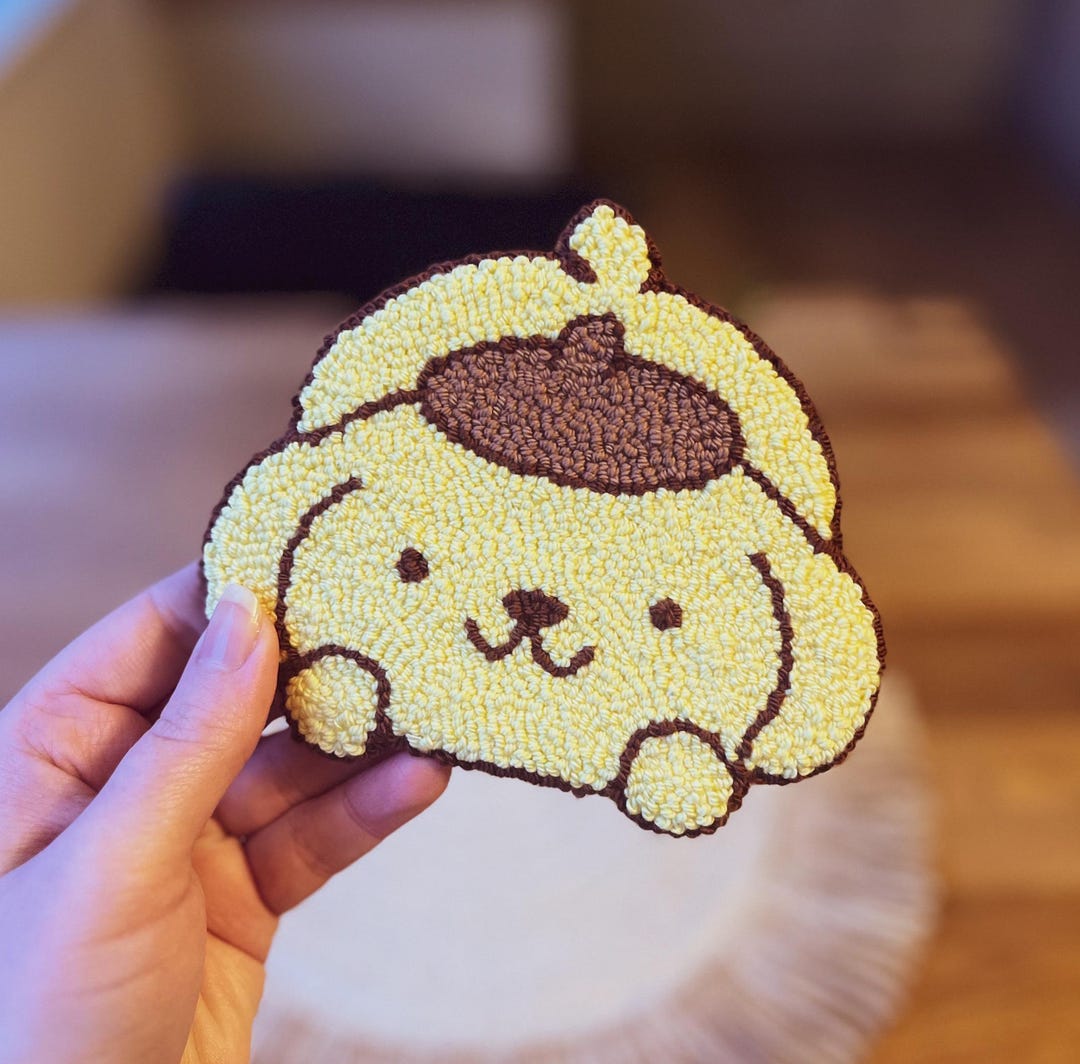 Pompompurin Coaster | Tufted Mug Rug | Punch Needle | Cute Desk Decor ...