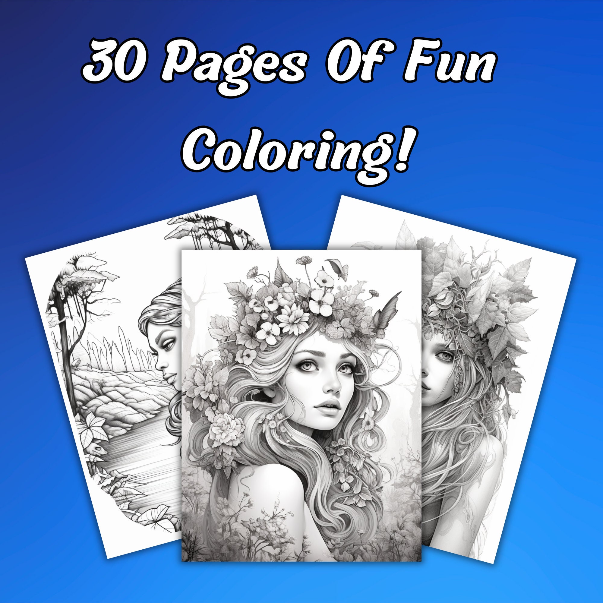 Enchanted Forest Elf Women Coloring Pages for Adults, Intricate ...