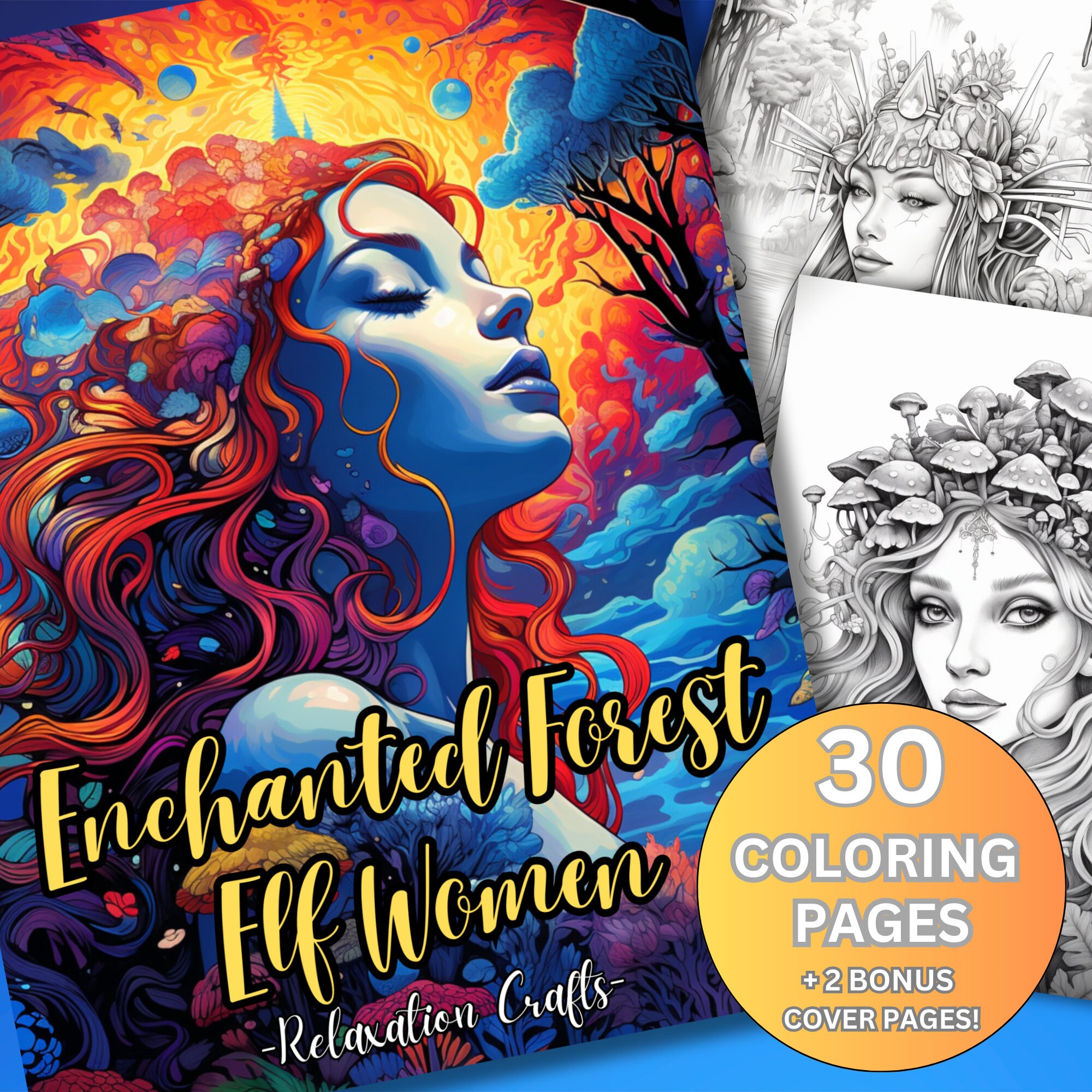 Enchanted Forest Elf Women Coloring Pages for Adults, Intricate ...
