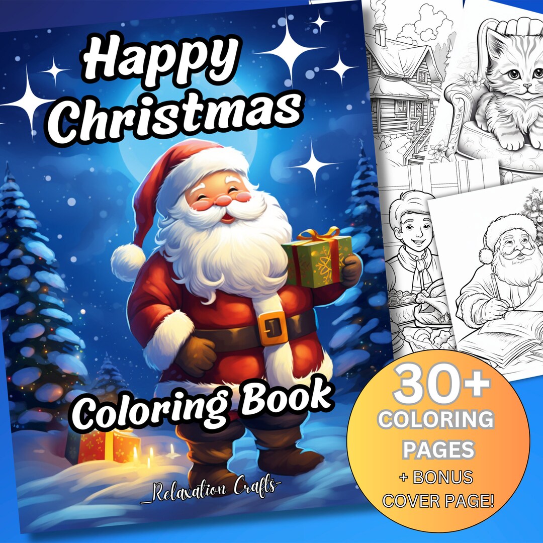 30+ Pages Happy Christmas Coloring Book for Kids & Adults, Grayscale ...