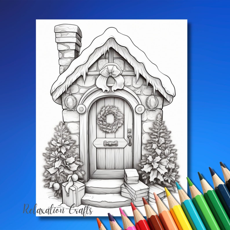 Huge 80 Page Christmas Coloring Book and Bonus Cover, Grayscale Pages ...