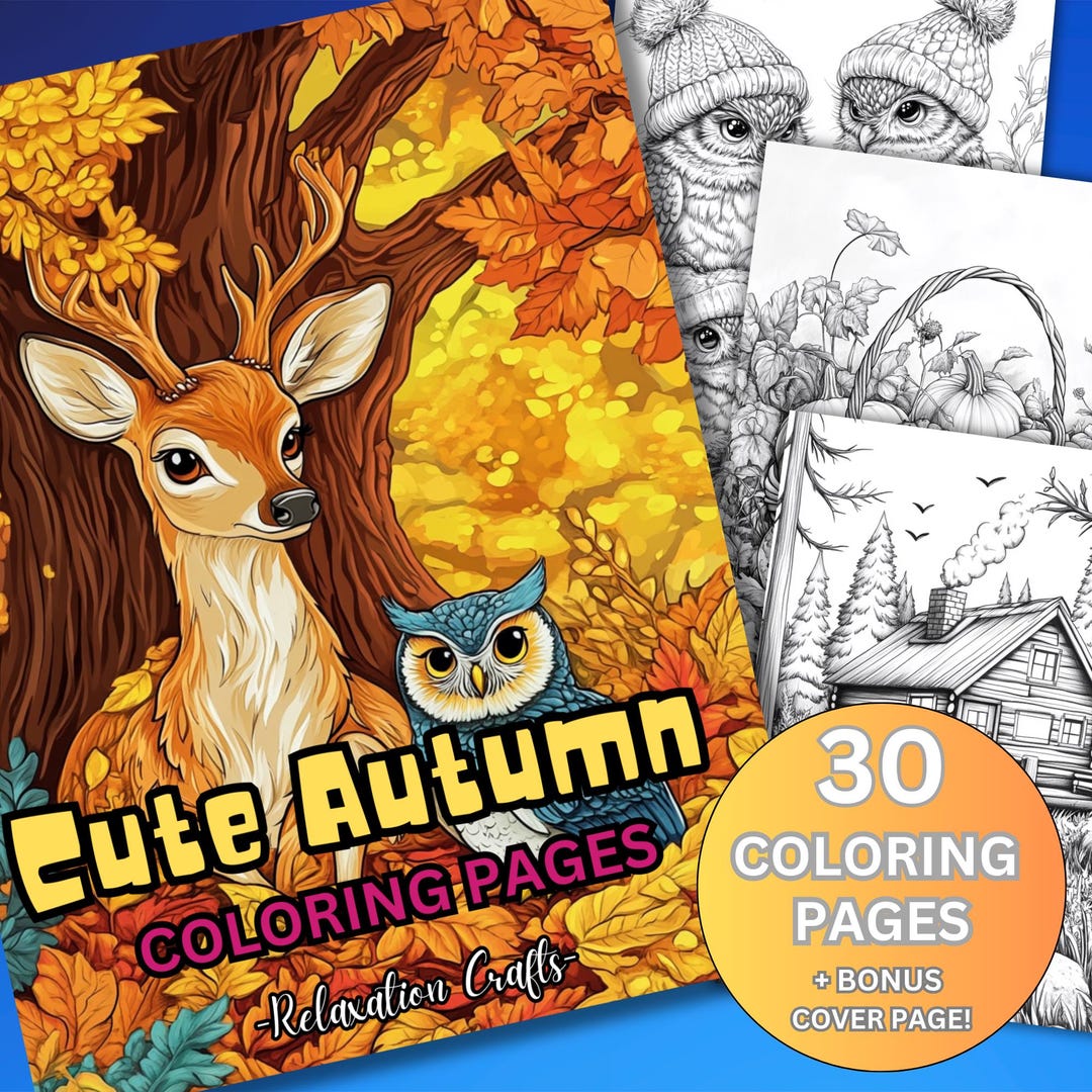 30 Cute Autumn Grayscale Coloring Pages | Cozy Fall-themed Relaxation ...