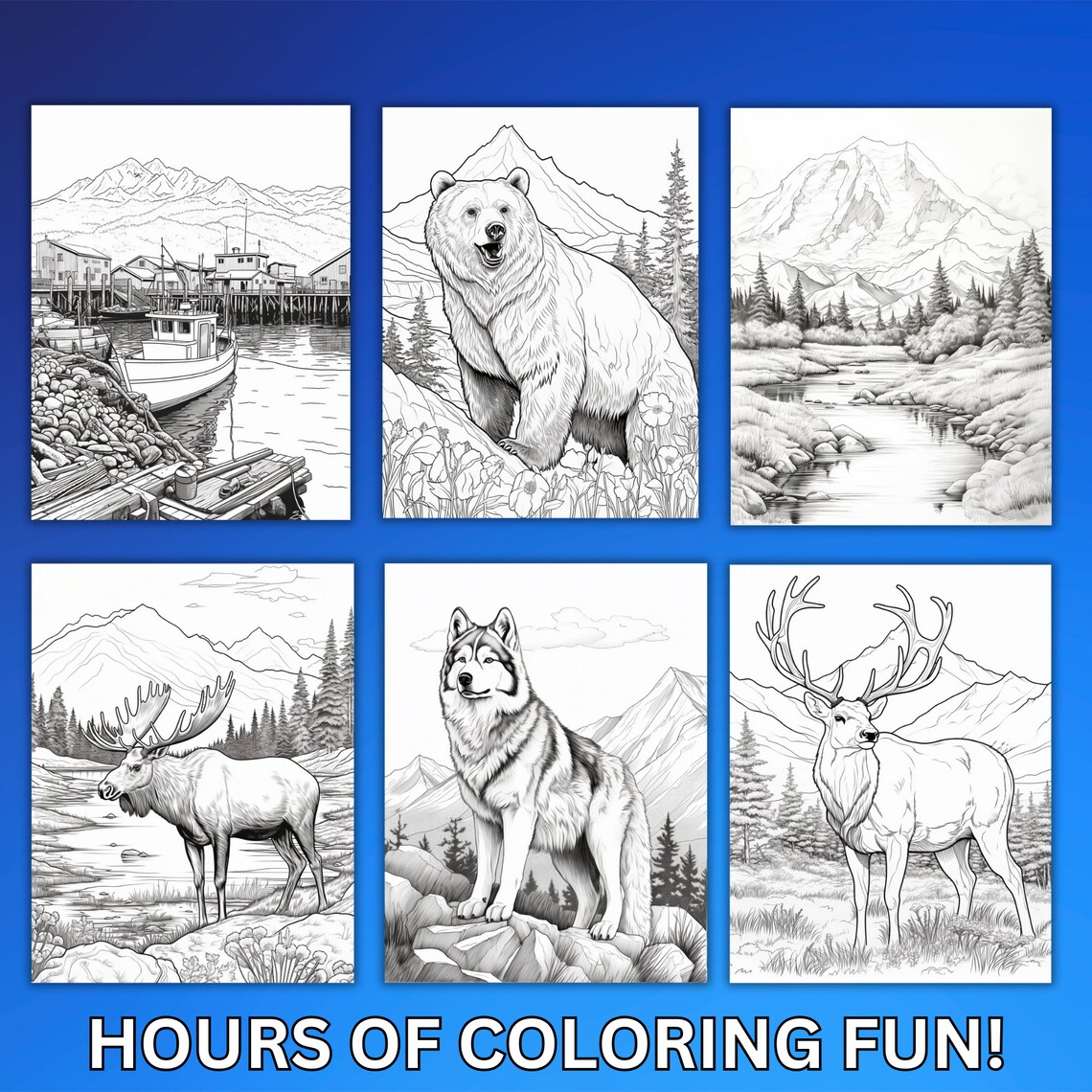 Alaska Scenery Coloring Book for Adults – 30 Landscape Pages, Printable ...