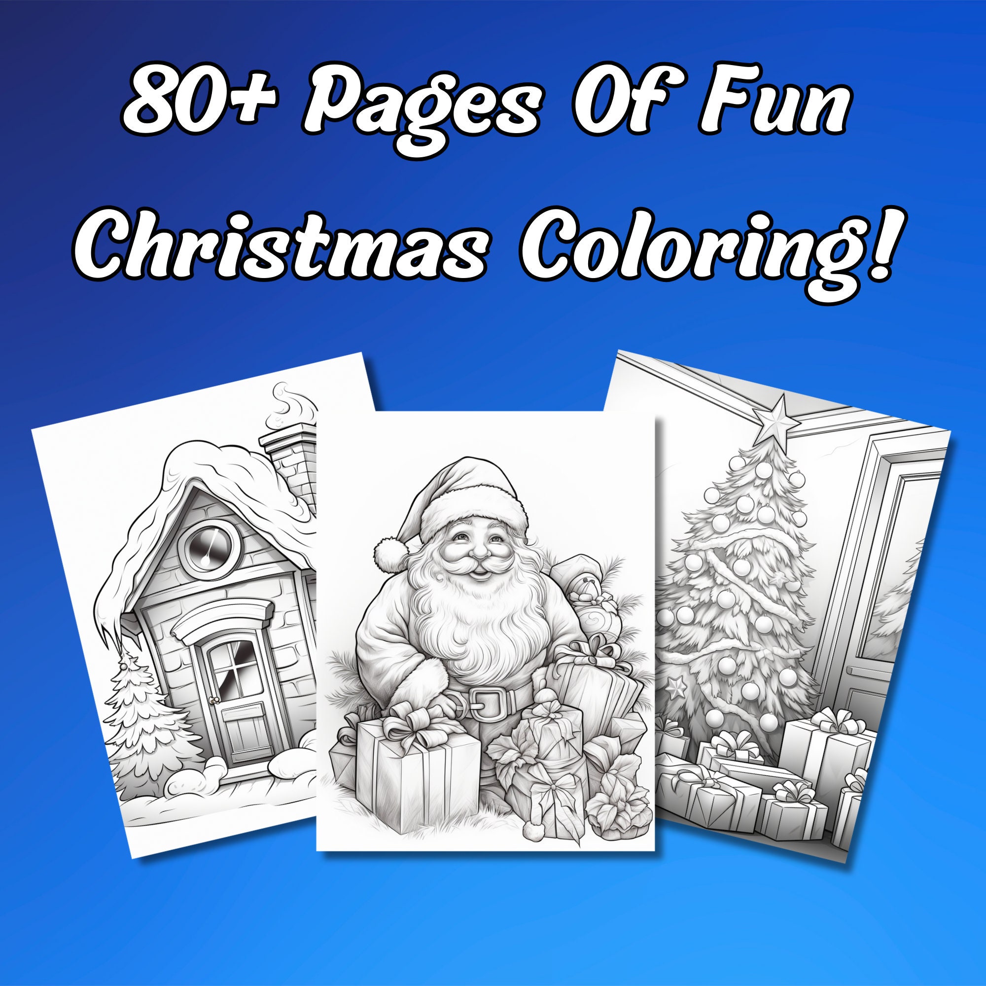 Huge 80 Page Christmas Coloring Book and Bonus Cover, Grayscale Pages ...