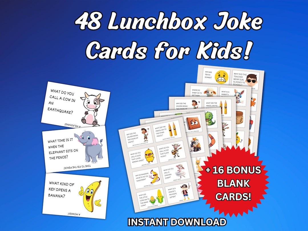 48 Printable Lunchbox Jokes for Kids - Lunch Box Notes, Bonus Blank ...