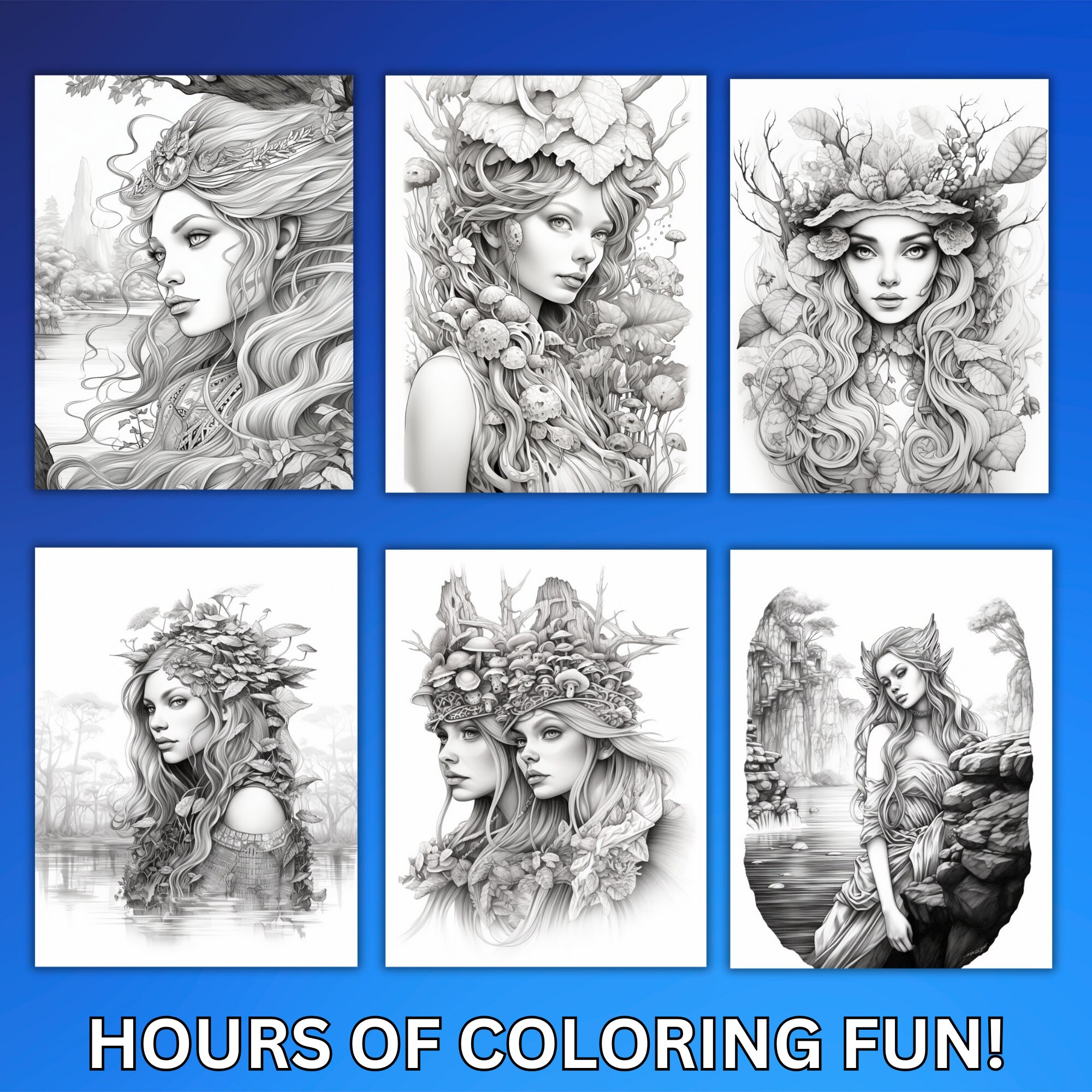 Enchanted Forest Elf Women Coloring Pages for Adults, Intricate ...