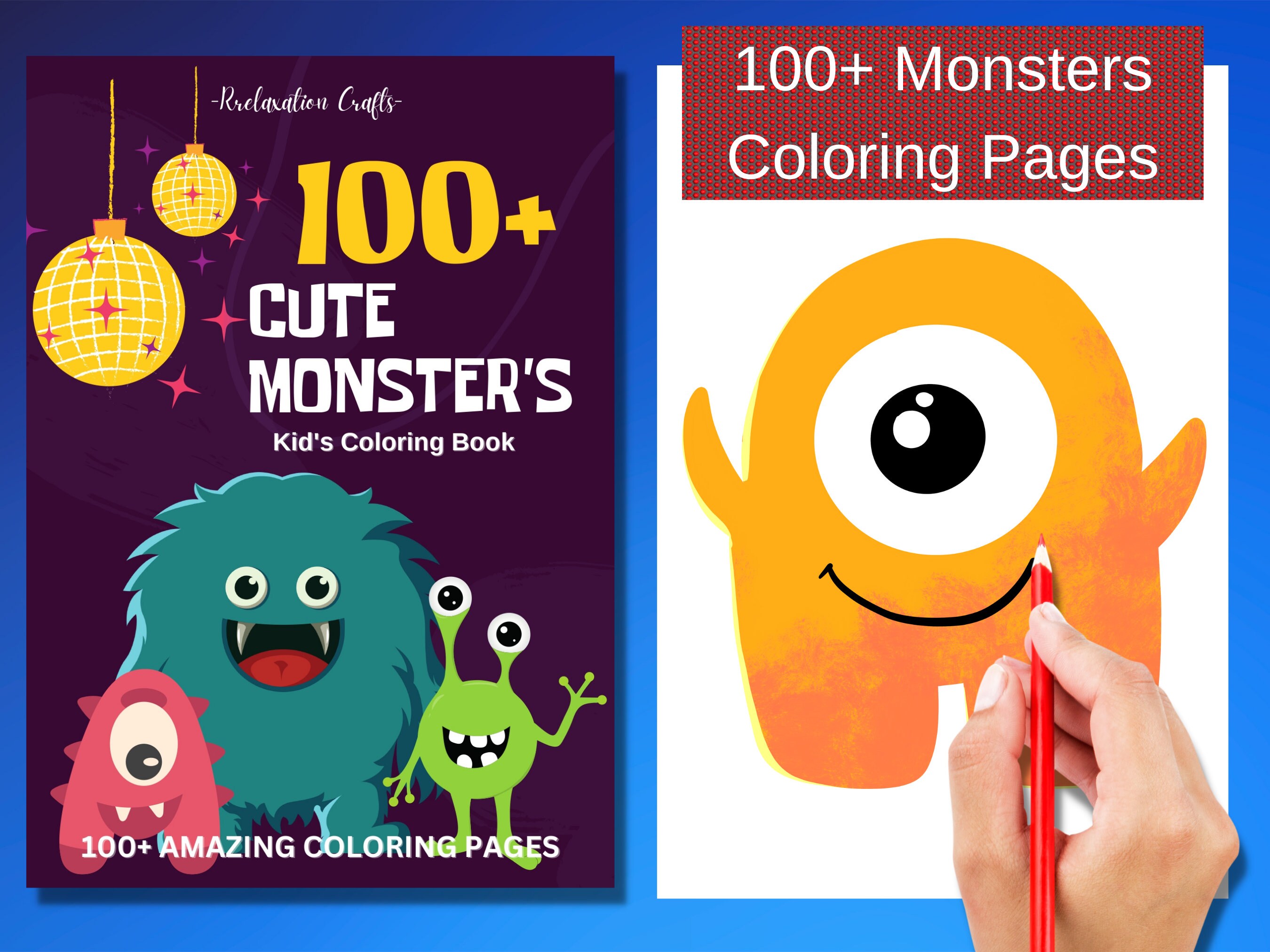 100 Pages With Cute and Funny Monsters Coloring Book for - Etsy