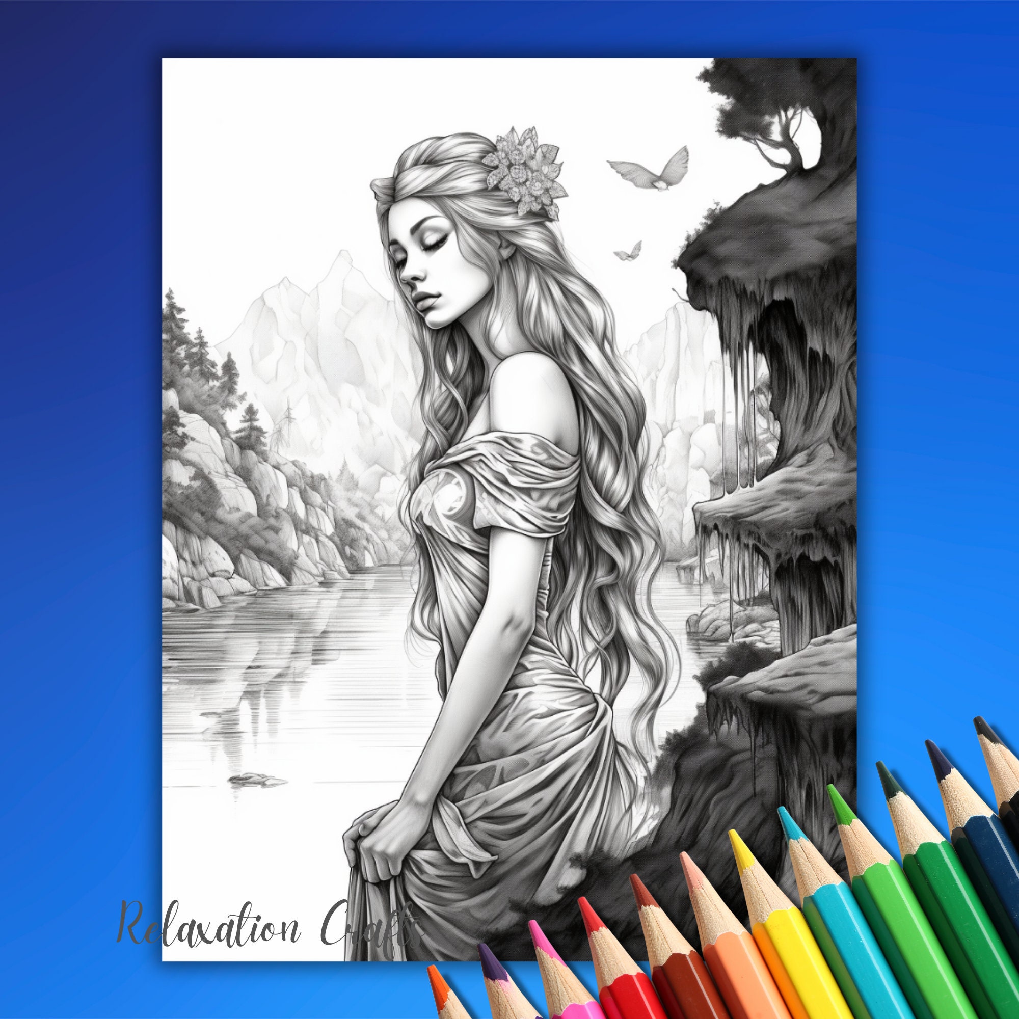 Enchanted Forest Elf Women Coloring Pages for Adults, Intricate ...