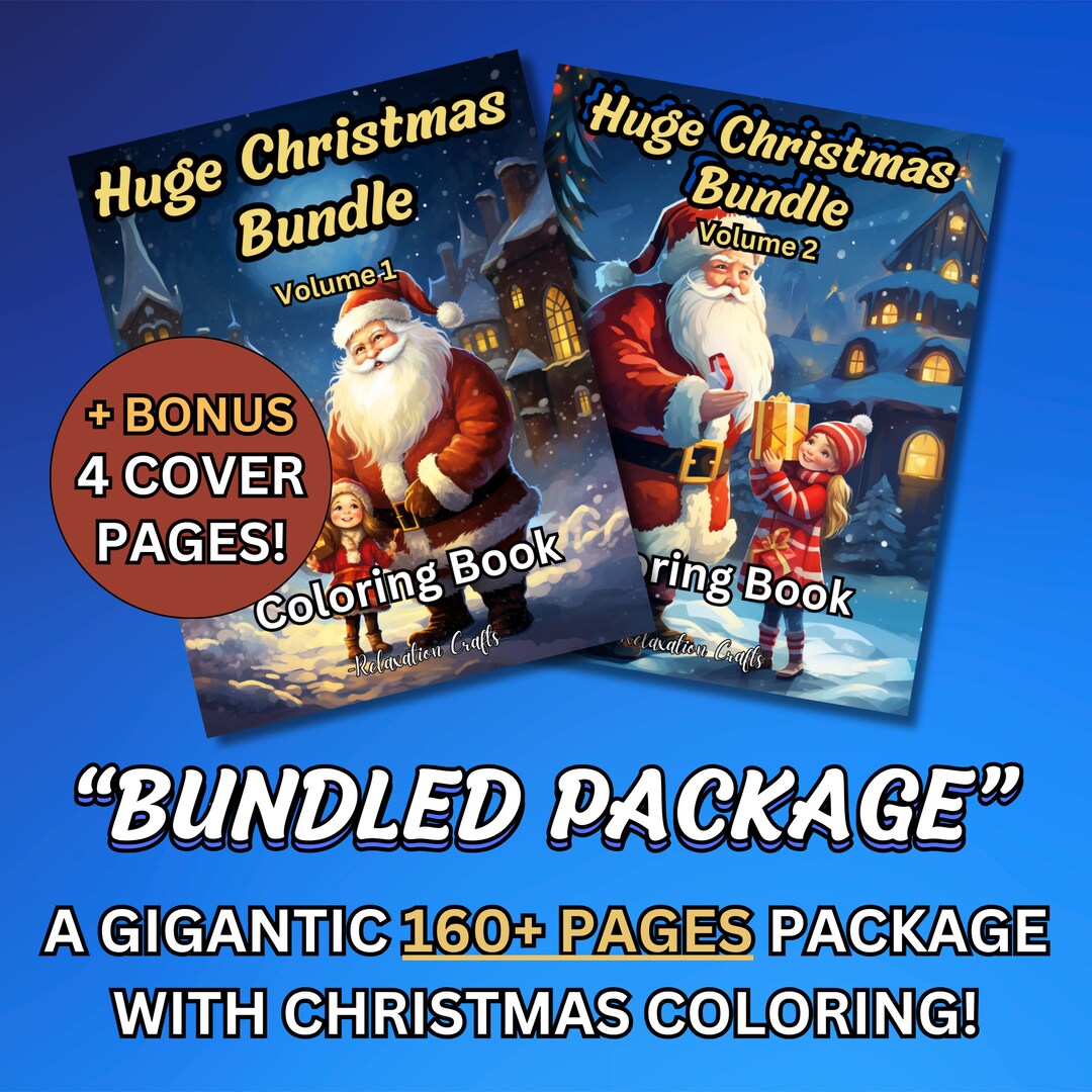 160+ Page Christmas Grayscale Coloring Mega Bundle – Printable PDF for ...